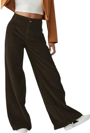 Generic Pantalon de travail d&eacute;contract&eacute; en velours c&ocirc;tel&eacute; pour femme, taille haute, coupe droite, ample et confortable avec poches, caf&eacute;, XXL