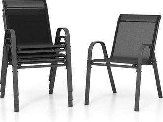 Costway Lot de 4 Chaises de Jardin Exterieures avec Cadre en M&eacute;tal, Chaise de Salle &agrave; Manger Empilable en Tissu Respirant, Fauteuil dExt&eacute;rieur pour Cour