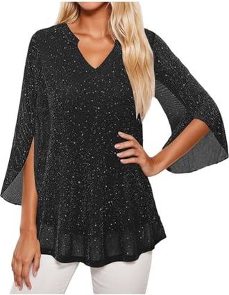 Generic Chemise Femme Col en V Blouse Femme Tunique Manche Longue Tee Shirt &Eacute;l&eacute;gant Pliss&eacute;e Henley Top, Taille pour Femmes Sexy D&eacute;contract&eacute;