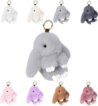 Generic Porte-cl&eacute;s lapin mignon en peluche douce et moelleuse pour femme, porte-cl&eacute;s lapin fait &agrave; la main pour cadeaux danniversaire et usage quotidien, gris 
