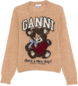 Ganni patterned-jacquard sweater - Braun