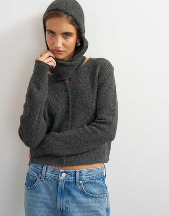 Topshop gilet &eacute;charpe en maille avec laine en charbon-Gris