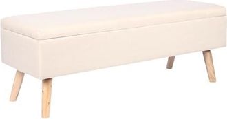Relaxdays Sitzbank Leinen, Stauraum, HxBxT: 40x110x40 cm, Holzf&uuml;&szlig;e, gepolsterte Truhenbank Schlafzimmer, Flur, beige