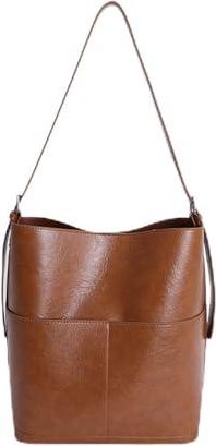 Generic Sac &agrave; bandouli&egrave;re d&eacute;contract&eacute; en cuir synth&eacute;tique - Couleur unie - Grand sac composite pour femme, voyage, shopping, travail, marron, 9.84x5.51x11.42Z