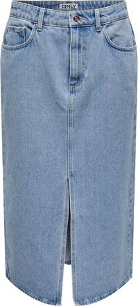 Only Damen Midi Jeans Rock ONLBianca Damenrock mit Schlitz 15319268 Light Blue Denim XS
