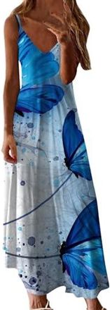 Generic Robes amincissantes pour femme, robe d&eacute;t&eacute; imprim&eacute;e, jupe longue, bleu clair, XXL