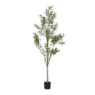 Relaxdays künstlich, 180 cm hoch, Kunststoff, Stein, Kunstpflanze, Deko-Olivenbaum, Kunstbaum, grün/braun