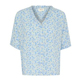 Cream Blumiges Kurzarmhemd Blau Gelb - - Blouses & Shirts - Damen - Blau - M