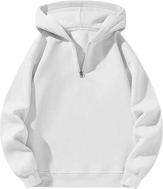 Generic Polaire semi-zipp&eacute;e pour femme avec poches - Sweat &agrave; capuche pour femme grande taille - Sweat &agrave; capuche avec cordon de serrage - &Eacute;paules tombantes - T