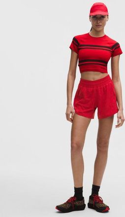 lululemon Track That Shorts mit Liner und hohem Bund f&uuml;r Frauen - 13 cm - Neon - Gr&ouml;&szlig;e 10