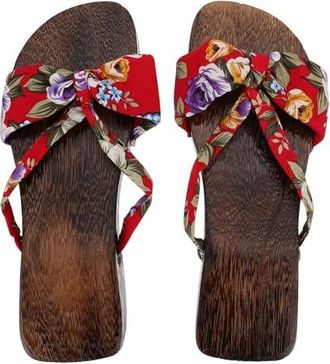 Supvox Pantoufles Plates pour Femmes en Bois de Paulownia Sandales d&Eacute;t&eacute; Antid&eacute;rapantes &agrave; Double Bride Rouge Taille 40 Chaussures &Eacute;l&eacute;gantes Confortables pour 