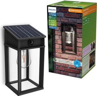 Philips Geri UltraEfficient Solar-Wandleuchte f&uuml;r den Au&szlig;enbereich, quadratisch, austauschbare Solarlampe, Bewegungssensor, 4000K kaltwei&szlig;es Licht, Schwarz