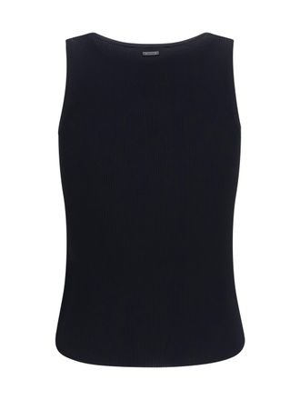 Max Mara Womens Ribbed Jersey Tank Top Nero Viscose; Polyester