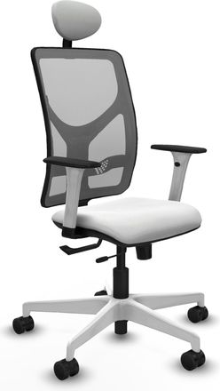 Piqueras y Crespo Schreibtischstuhl in Wei&szlig; und Grau, mit wei&szlig;en und schwarzen Armlehnen, h&ouml;henverstellbarer Lendenwirbelst&uuml;tze und festem Kopfteil, ausgestattet mit Sy