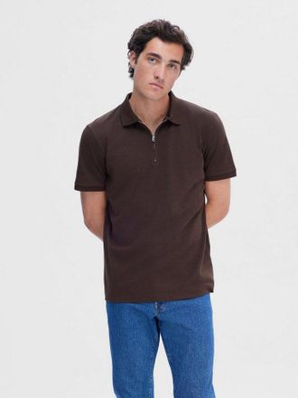 Selected Poloshirt SLHFAVE ZIP SS POLO NOOS Baumwollmischung, regular fit