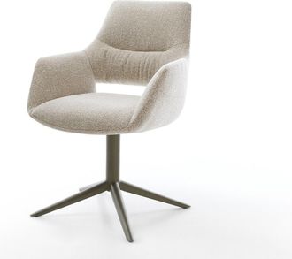 DELIFE Drehstuhl Yago-Flex mit Armlehnen Webstoff Soft Beige Fu&szlig;kreuz Effektfinish Titan 360&deg; drehbar Wippfunktion Taschenfederkern, Esszimmerst&uuml;hle
