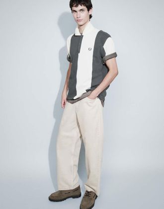 Fred Perry Polo avec empi&egrave;cements cousus-coll&eacute;s - &Eacute;cru et kaki-Multi