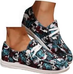 Generic Chaussures citrouille pour femme, baskets dHalloween en toile pour femme, mocassins plats à enfiler en toile, chaussures plates à enfiler à semelle ba