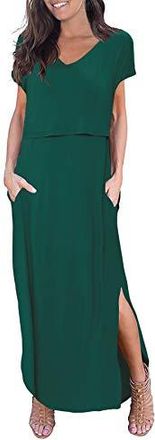 Smallshow Longue Robe Allaitement Femme Split Dress Grossesse Maternité Deep Green XL