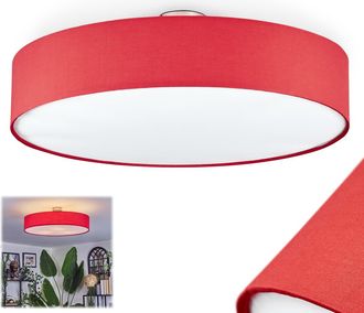 HOFSTEIN Deckenleuchte Foggia, Deckenlampe aus Metall/Stoff/Kunststoff in Nickel-matt/Rot/Weiß, runde Leuchte im modernen Design (Ø 60 cm), E27, Esszimmer, Woh