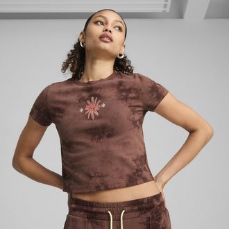 Puma T-shirt court d&eacute;lav&eacute; &agrave; motif WARDROBE ESS FLORAL PACK Femme, V&ecirc;tements, Marron, XL