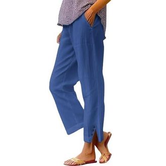 Generic Pantalon d&eacute;t&eacute; 7/8 pour femme - L&eacute;ger - Avec cordon de serrage et poches - Pantalon en coton et lin - Pantalon &eacute;l&eacute;gant et a&eacute;r&eacute; - D&eacute;contract&eacute; - Conforta