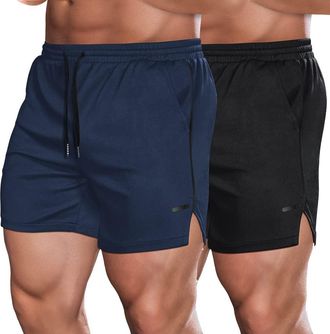 Coofandy 2er Pack Herren Sport Shorts mit Taschen Schnell Trocknende Workout Shorts für Herren Outdoor Laufhose Navy Blue/Black XXL