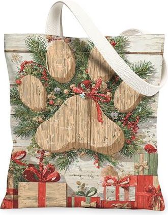 Generic Sacs fourre-tout en toile avec motif animal rustique, sacs &agrave; provisions r&eacute;utilisables, l&eacute;gers et lavables pour lhiver, Beige, 13x15 Inch
