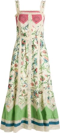 Etro Femme, Robes, Multicolore, Taille: 40 FR Robe Midi avec Inserts de Dentelle et Motif Floral