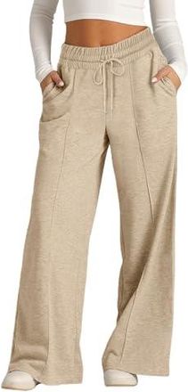 Generic Pantalon de surv&ecirc;tement taille haute &agrave; jambe large pour femme : pantalon de jogging athl&eacute;tique ample doux avec cordon de serrage, pantalon d&eacute;contract&eacute;