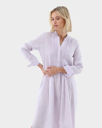 van Laack Kleid knielang mit Stehkragen und Raffungen aus Leinen