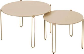 Oviala Lot de 2 tables basses gigognes de jardin cr&egrave;me