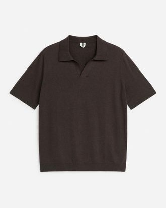 Arket Poloshirt Aus Baumwoll-Leinen -Braun