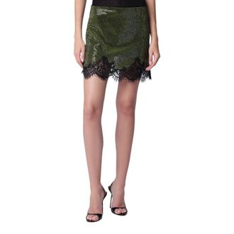 Self Portrait Femme, Jupes, Vert, Taille: 38 FR Jupe courte en maille m&eacute;tallique cristal