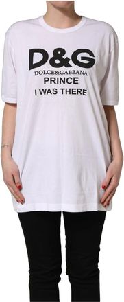 Dolce & Gabbana Femme, Tops, Blanc, Taille: 46 FR Prince I Was There Crew Neck T-shirt
