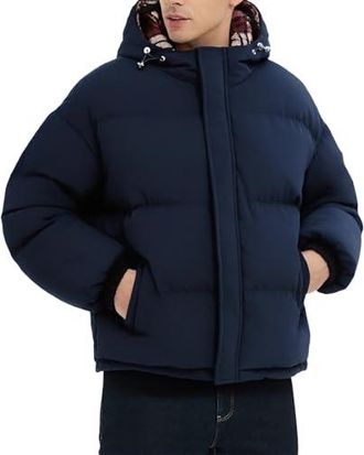Generic Veste à capuche pour homme avec fermeture éclair intégrale - Parka chaude rembourrée - Style vintage uni - Avec poches - Coupe ample et confortable - 