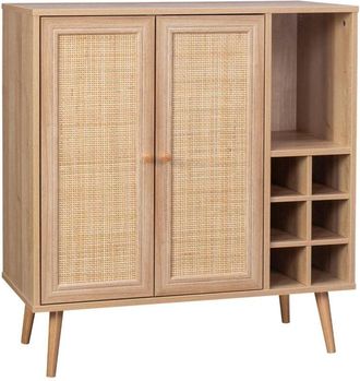 Sweeek Flaschenschrank mit Rohrgeflecht und Holzdekor - Sweeek