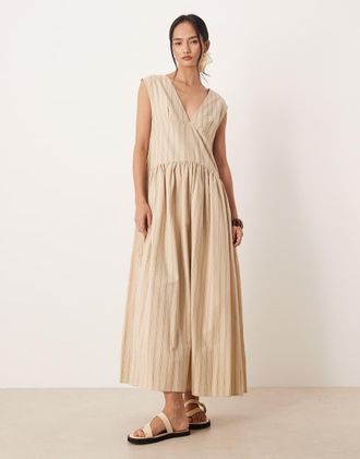 Asos Gestreiftes Oversize-Maxikleid mit tiefem V-Ausschnitt-Bunt