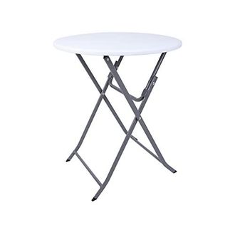 Mobili Rebecca Table De Balcon Pliante, Table dAppoint dExt&eacute;rieur, Acier Hdpe, Blanc Gris Clair, Peu Encombrante, pour Jardin Camping - Dimensions HxLxP : 74 x 60 x 
