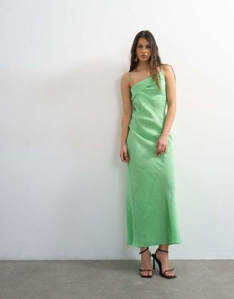 Topshop Schulterfreies Midikleid in Apfelgr&uuml;n