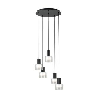 Eglo LED H&auml;ngelampe Molineros, Pendelleuchte Esstisch, Deckenlampe h&auml;ngend, Stahl in schwarz, Glas, Kunststoff in klar, weiss GU10 Fassung