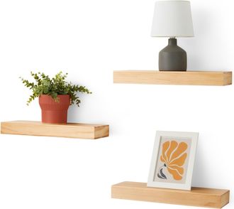 Amazon Basics schwebendes Wandregal aus Holz, 40,1 x 12,7 x 4,6 cm, Packung mit 3 St&uuml;ck, Kiefernholz