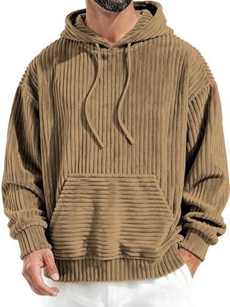 Generic Sweats &agrave; capuche en velours c&ocirc;tel&eacute; pour homme - Pull &agrave; capuche vintage en velours c&ocirc;tel&eacute; tendance et d&eacute;contract&eacute; avec poche - Tenue dautomne quotidien
