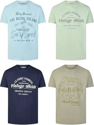 Riverso RIVLeon - Lot de 4 t-shirts &agrave; col rond et manches courtes pour homme - 100 % coton - Coupe droite - Vert, bleu, blanc, gris, rouge, orange - Taille S,