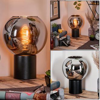 HOFSTEIN Tischleuchte Koyoto, Tischlampe aus Metall/Glas in Schwarz/Chrom/Rauch, Leuchte im Retro/Vintage-Design, (&Oslash; 20 cm), Schalter am Kabel, E27, Wohnzimmer