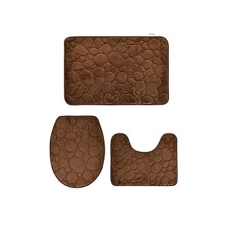 Generic 3 Teile/Satz Einfarbig Einfache Badezimmer Wasserabsorbierende Und rutschfeste Bodenmatte Steinmuster, Bequem Weich, Dreiteiliges Set(Brown)