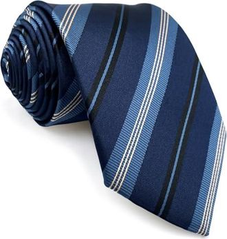 Shlax & Wing Cravates pour hommes cravate à rayures bleu marine bleu royal pour veste de costume taille classique 147cm×8cm