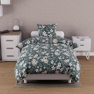 Soleil d'Ocre Parure Housse de Couette Coton 57 Fils 140x200 cm Manon Vert