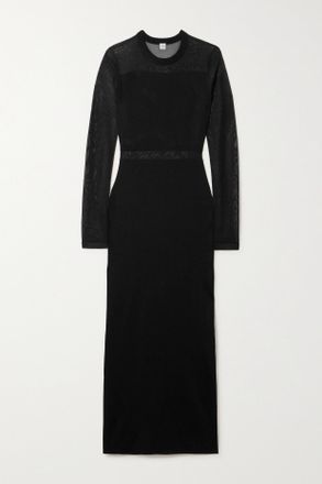 Toteme Maxikleid Aus Strick Mit Mesh-eins&auml;tzen - Schwarz
