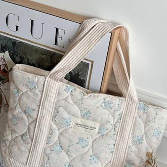 Generic Sac fourre-tout matelass&eacute; &agrave; fleurs pour femmes, sac &agrave; main &eacute;l&eacute;gant pour les voyages en plein air (Style 1 blanc)